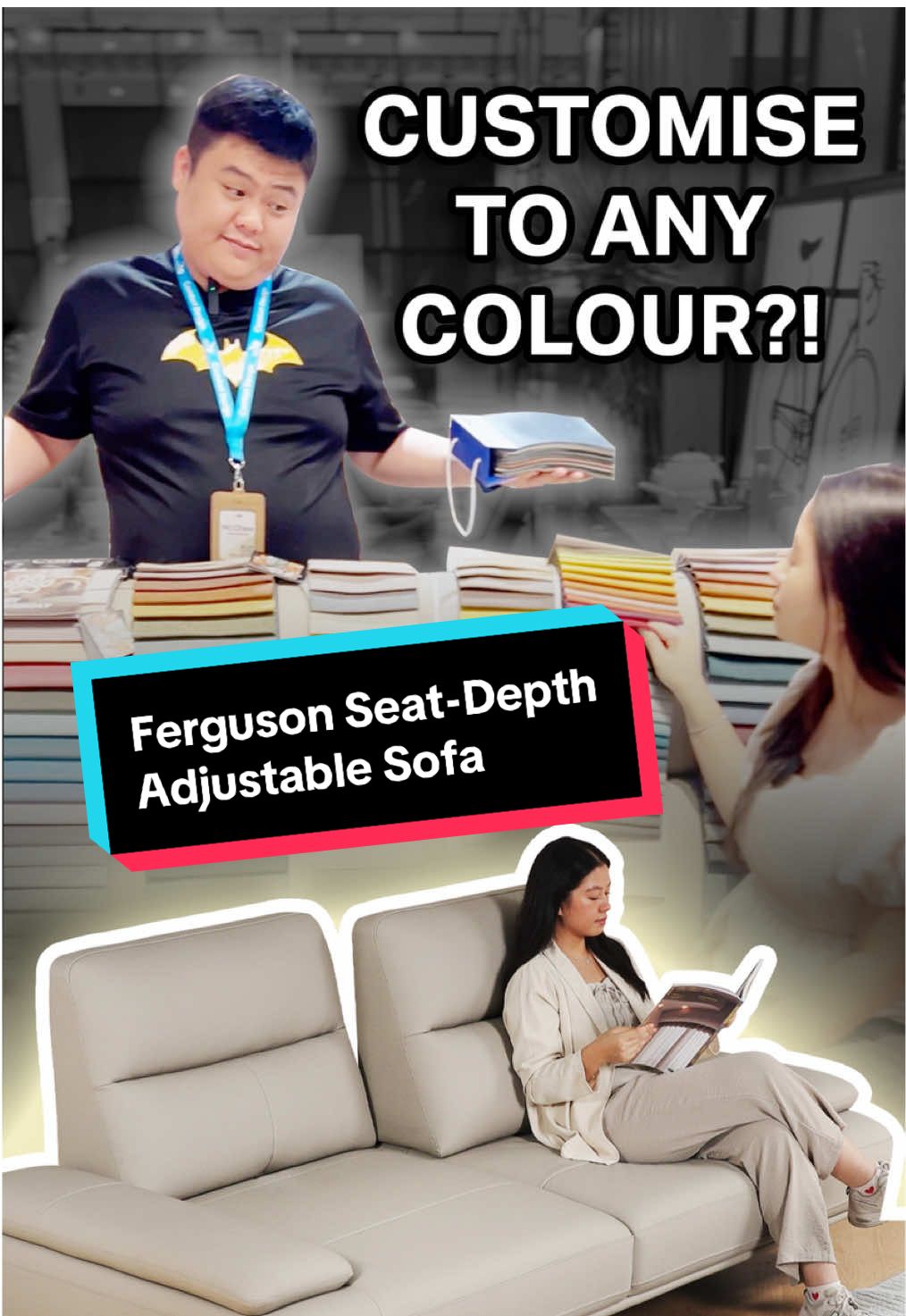 Ferguson Seat Depth Adjustable 3-Seater Sofa - Half Leather | Comfort ...