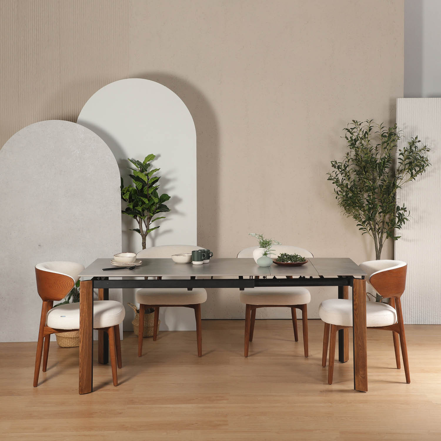 Lax Extendable Dining Table - W1200/1500/1800 (Sintered) - Light Grey ...