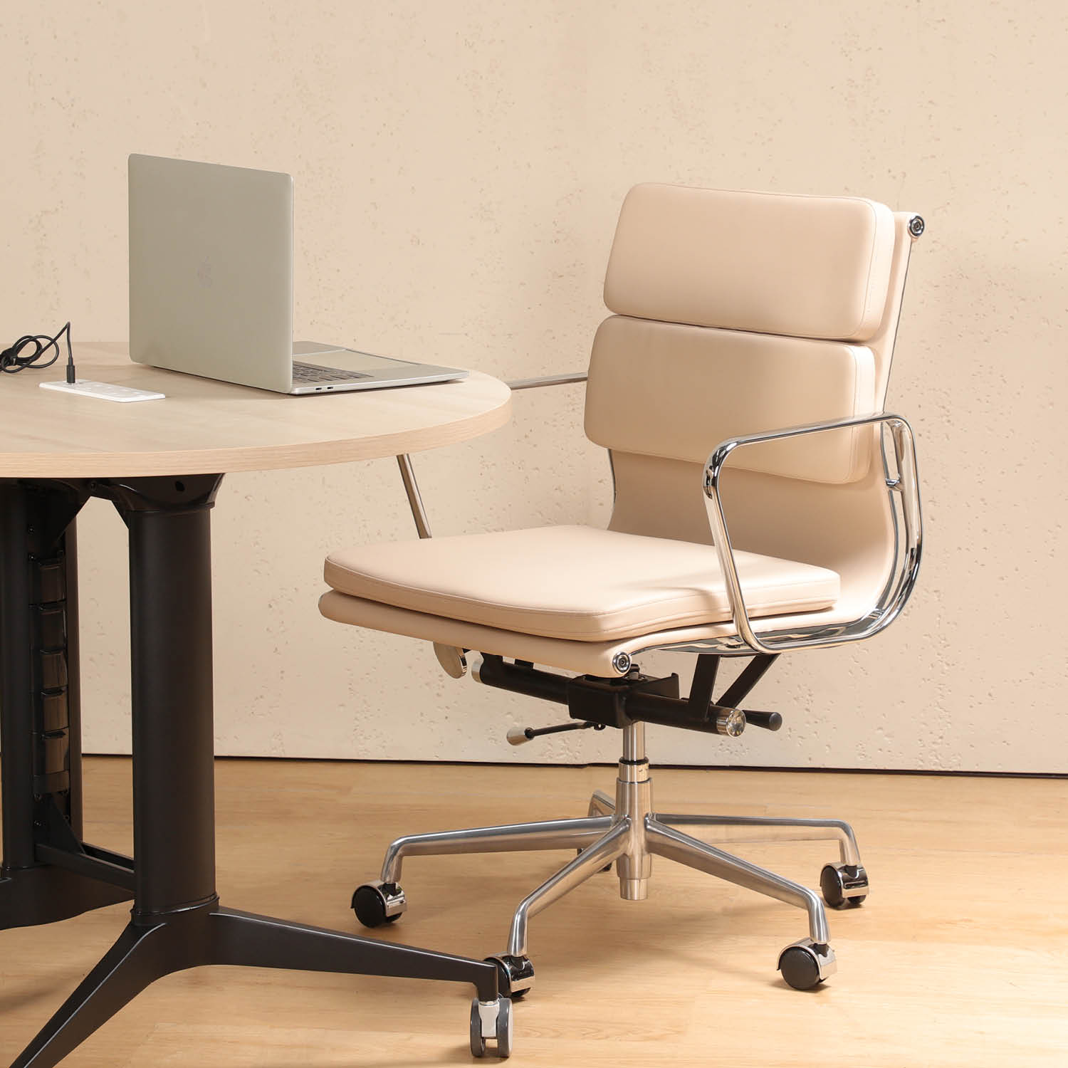 Eam Soft Pad Midback Office Chair - Beige Faux Leather | Comfort Design ...